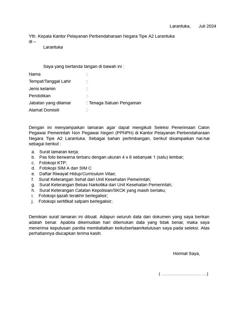 Surat Lamaran PPNPN | PDF