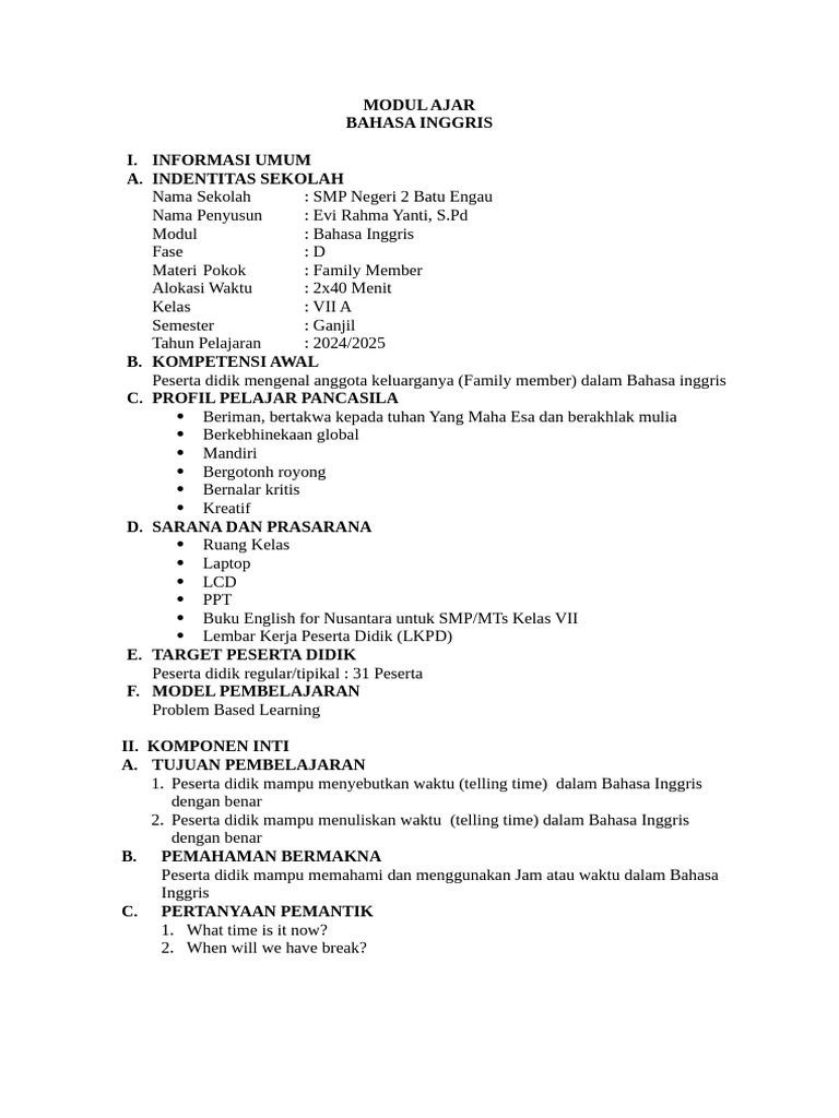 Modul Ajar Family Member | PDF