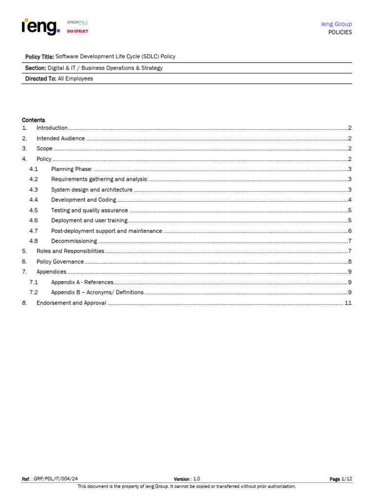 POL IT 004 - Software Development Life Cycle (SDLC) Policy | PDF