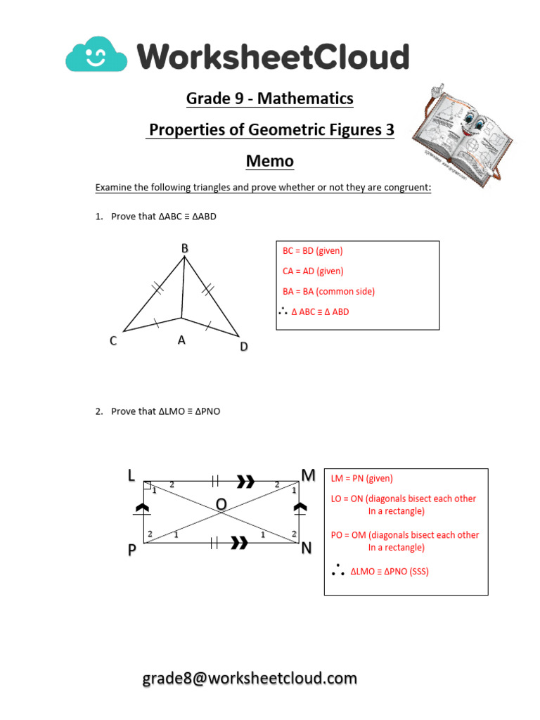WSC Gr9 Maths Properties of Geometric Figures 3 - Memo | PDF