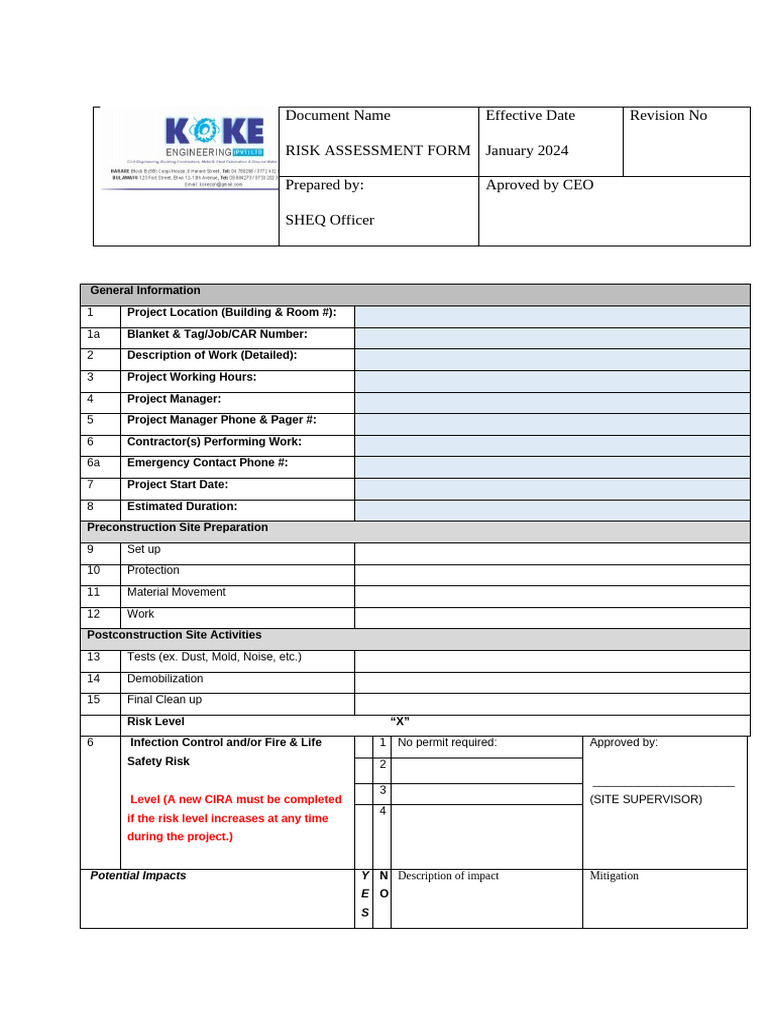Risk Assessment Form | PDF