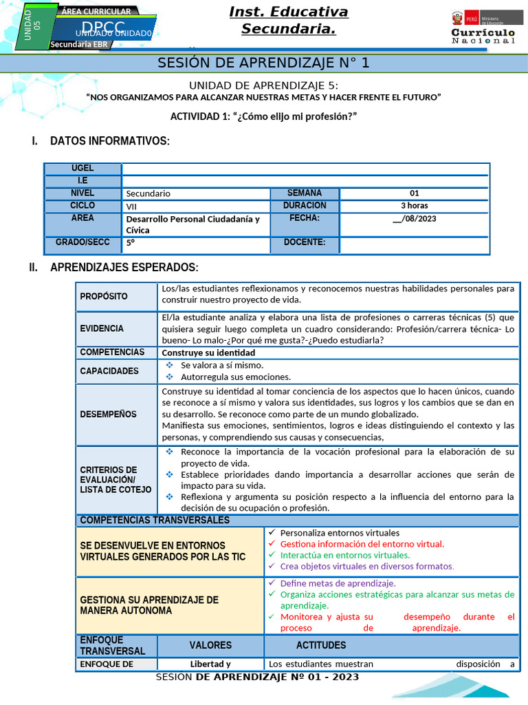 5º DPCC - Sesion 1 Uni 5 - Sem 01 | PDF