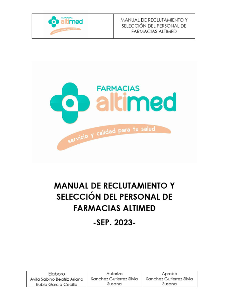 Manual de Reclutamiento y Selección Del Personal de Farmacias Altimed | PDF | Reclutamiento ...