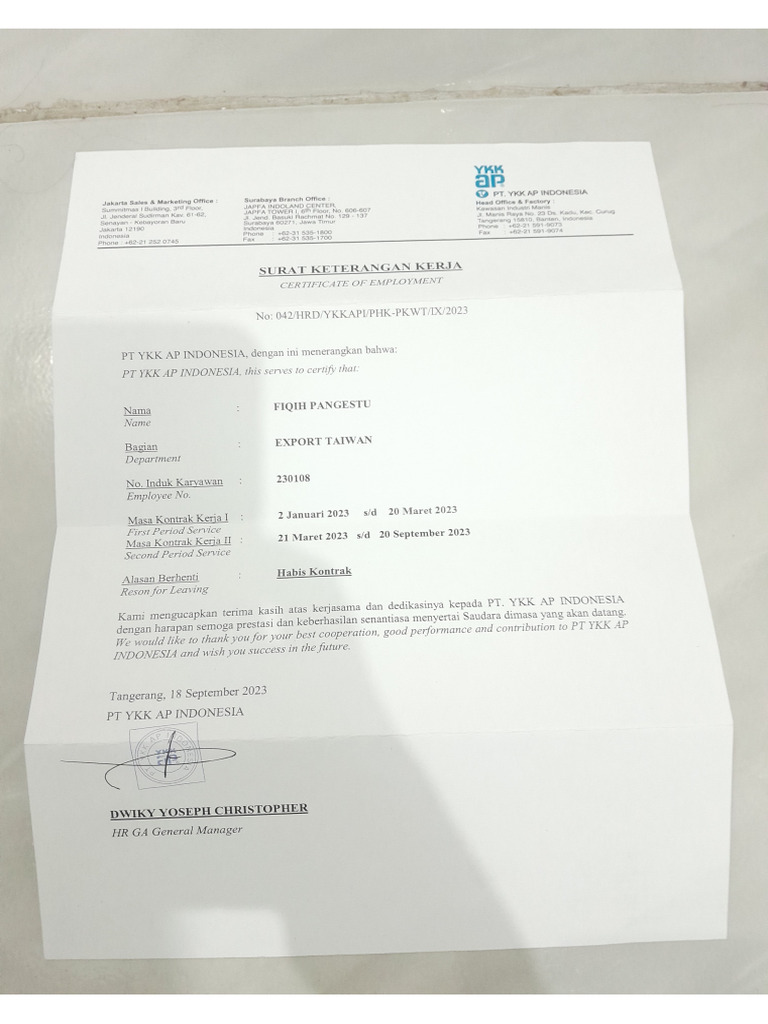 Paklaring Ykk Ap Indonesia | PDF