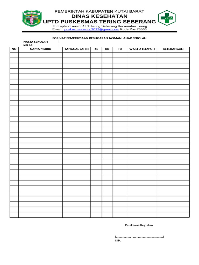 Format Pemeriksaan Kebugaran Jasmani Anak Sekolah | PDF Format Pemeriksaan Kebugaran Jasmani Anak Sekolah | PDF