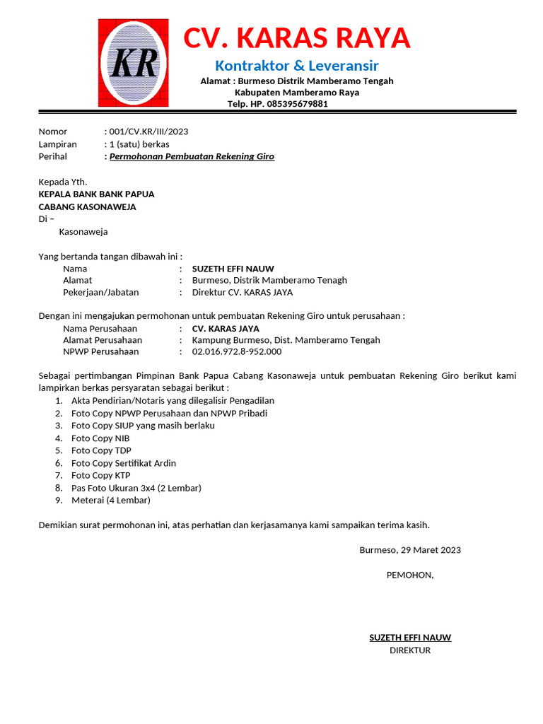 Permohonan Pembuatan Rekening Giro | PDF