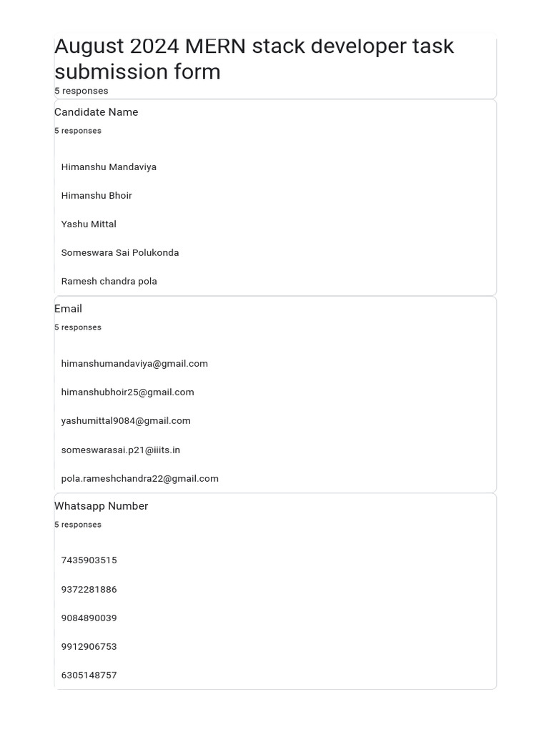 August 2024 MERN Stack Developer Task Submission Form | PDF