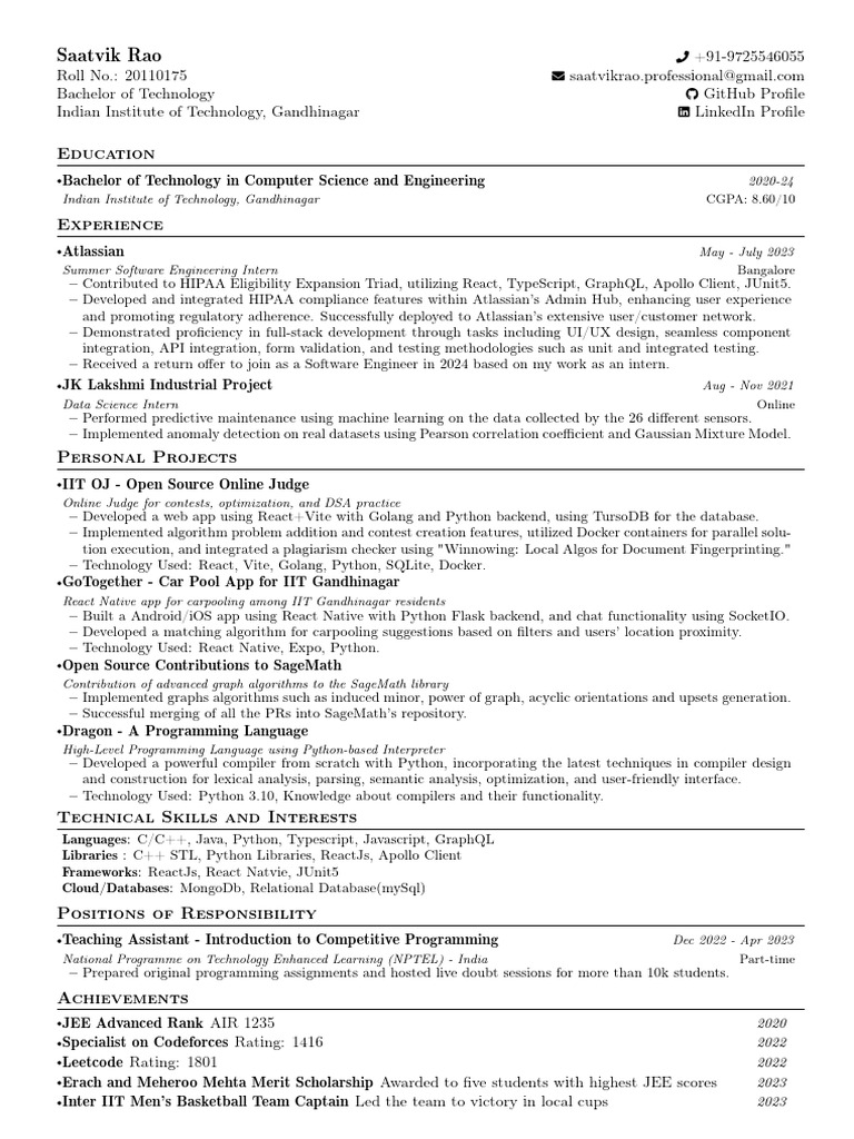 Saatvikrao Resume1 | PDF