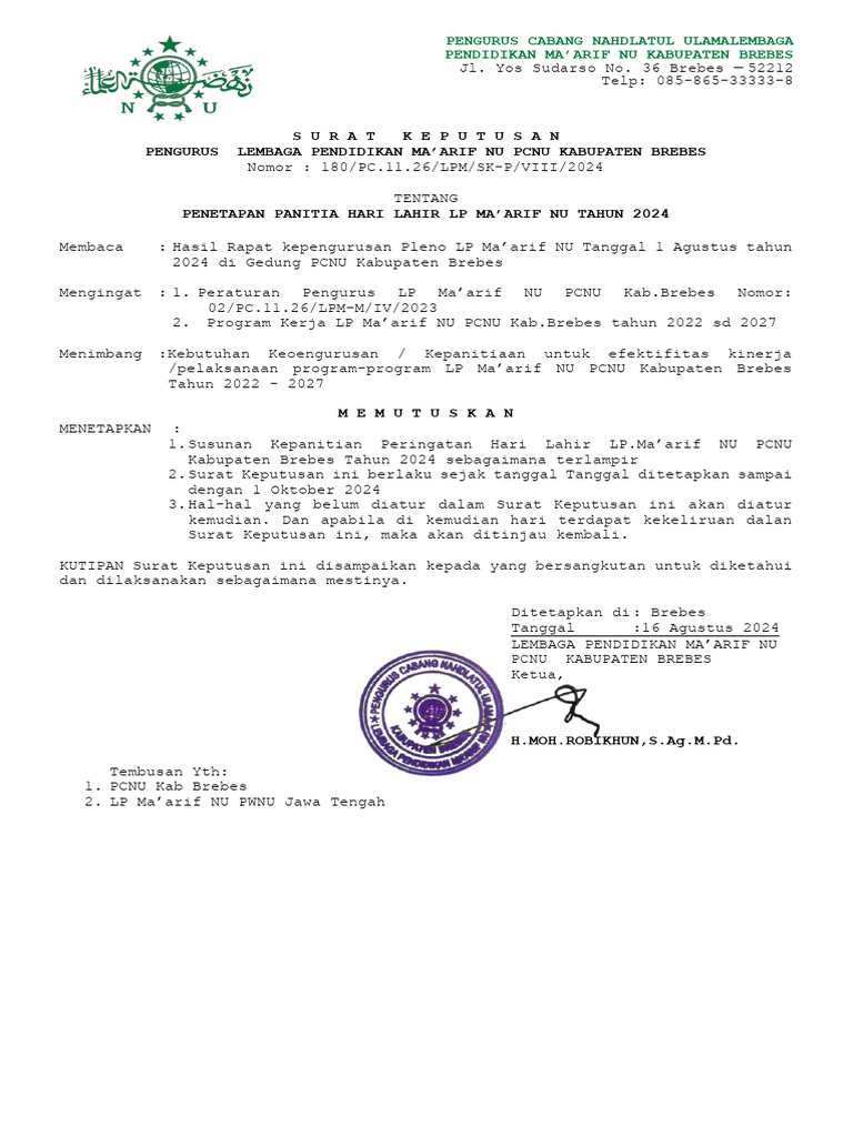 SK Harlah LP Ma'arif NU 2024 | PDF