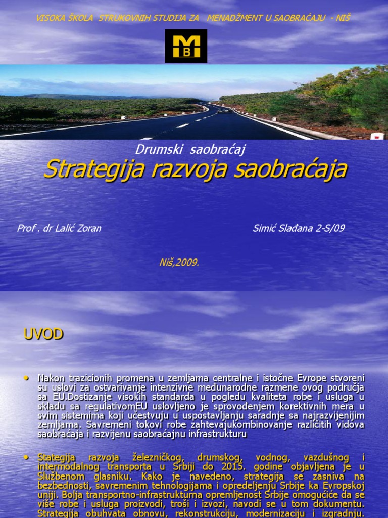Strategija Razvoja Saobraćaja | PDF