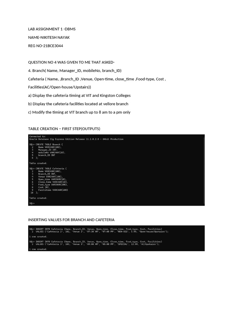 Lab Assignment 1 DBMS | PDF