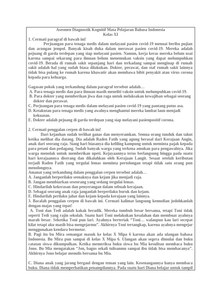 Soal Asesmen Awal Bindo Kelas Xi | PDF
