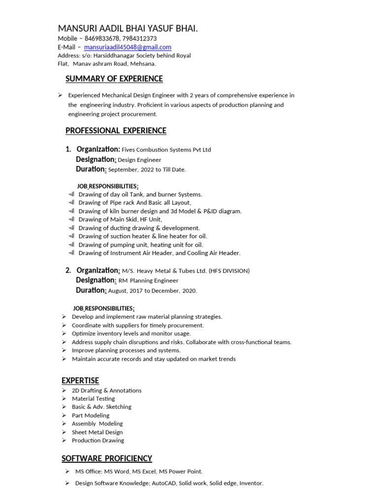 CV of Mansuri Aadil | PDF