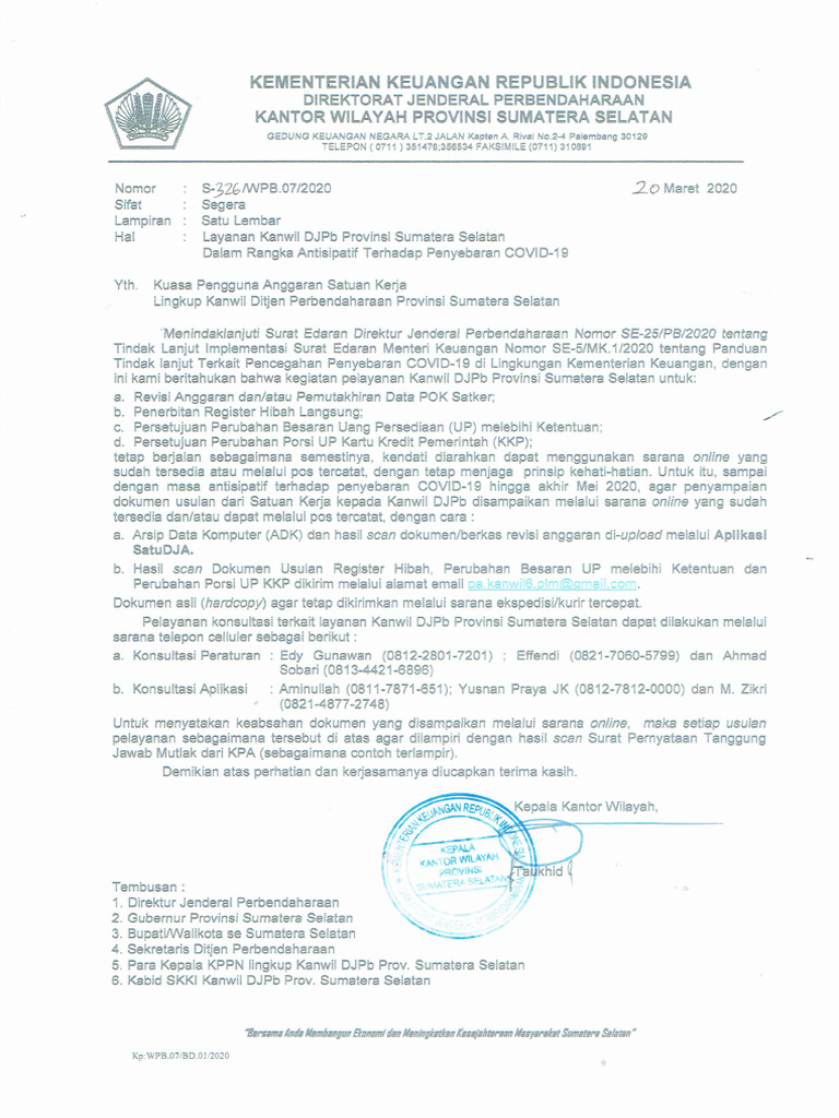 SURAT LAYANAN ONLINE KANWIL DJPB | PDF