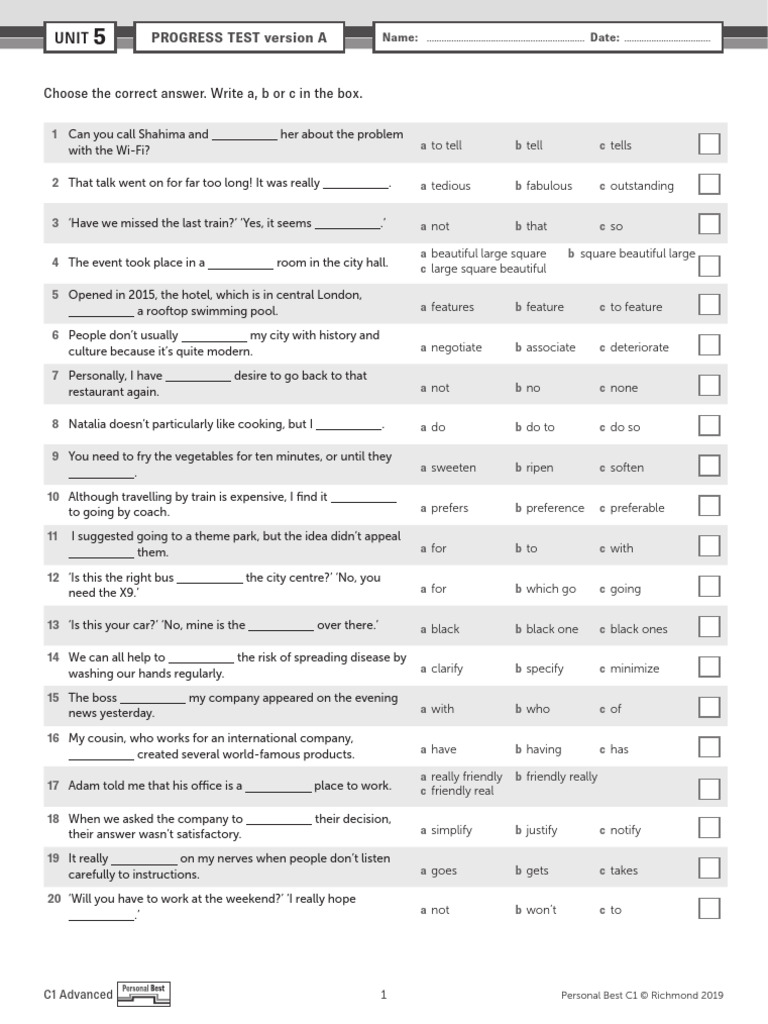PB BrE C1 Unit Test U5 Version A | PDF