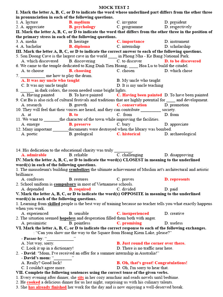 Mock Test 2 Answers | PDF