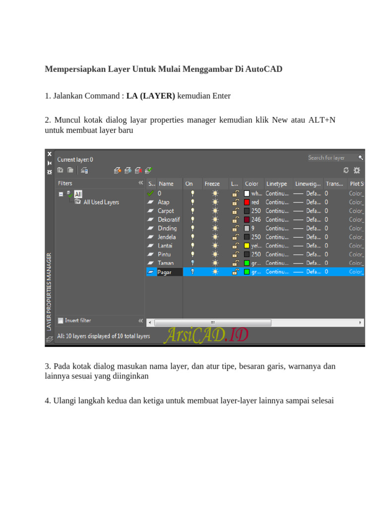 Mempersiapkan Layer Untuk Mulai Menggambar Di AutoCAD | PDF