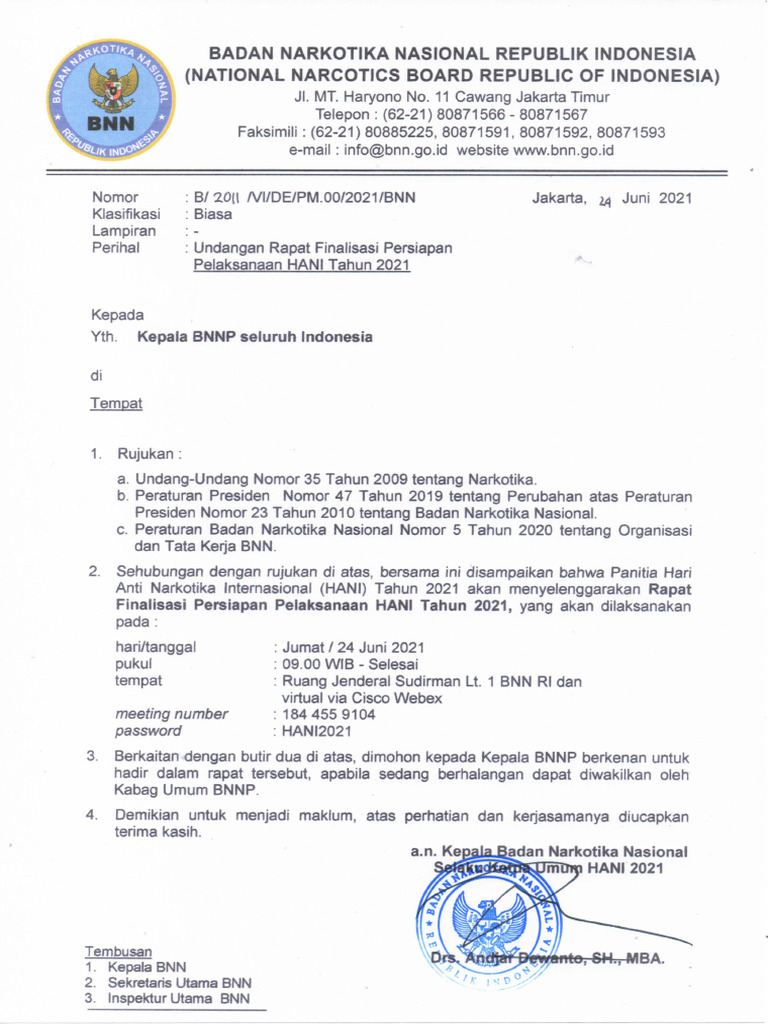 Surat Und Rapat Finalisasi HANI 2021 | PDF