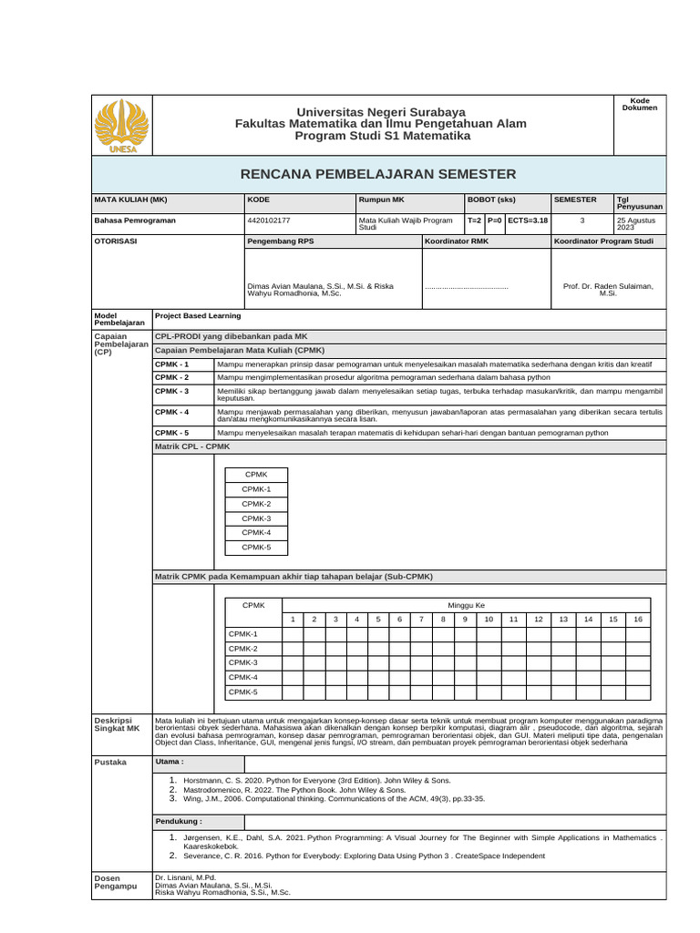 RPS Bahasa Pemrograman | PDF