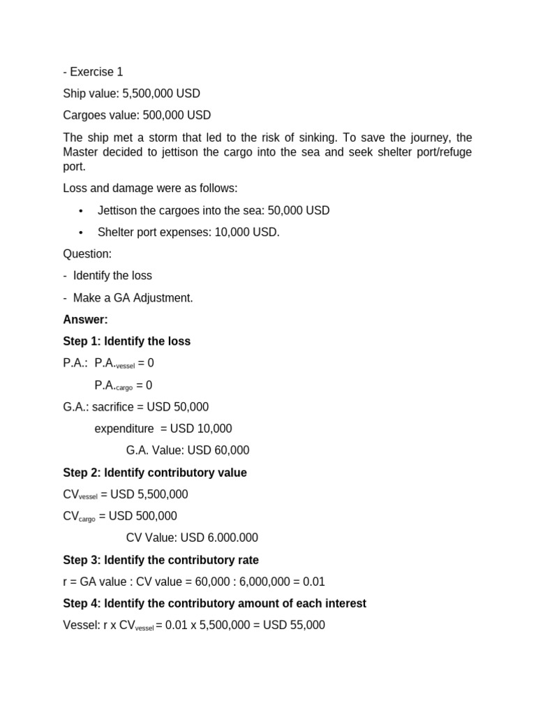 Exercise GENERAL AVERAGE ADJUSTMENT | PDF