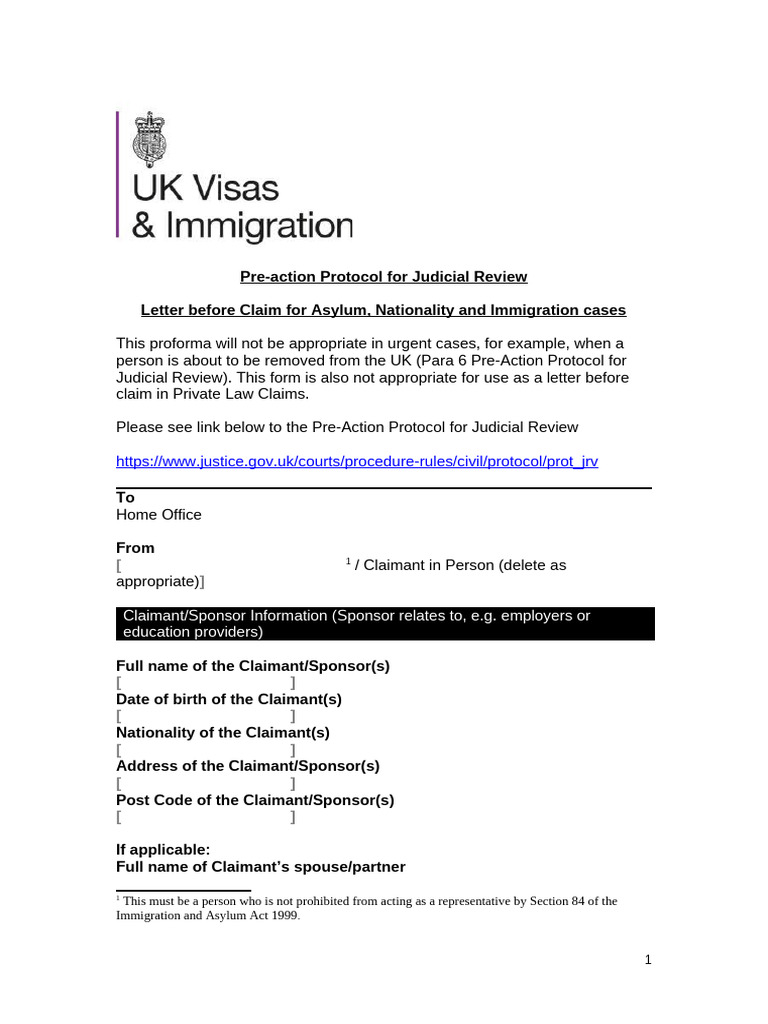 Pre-Action Protocol For Judicial Review Proforma - v1.1 | PDF ...