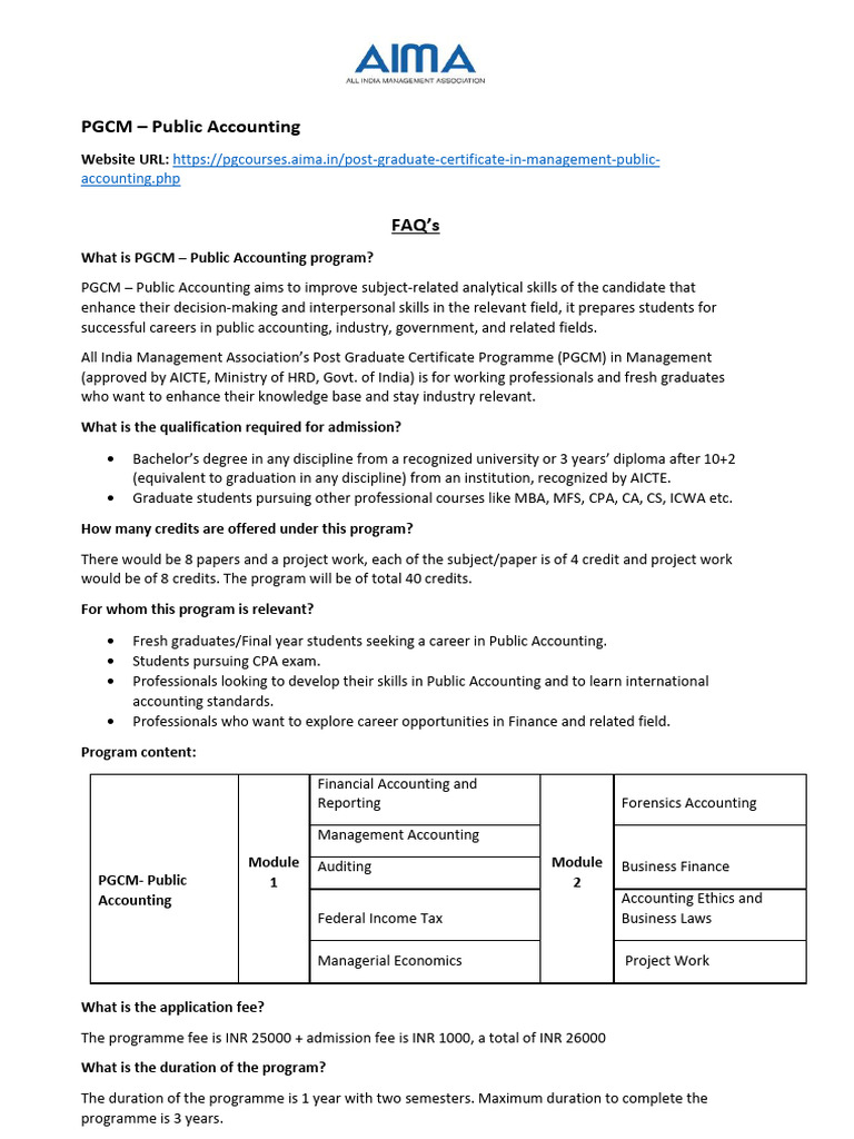 FAQ PGCM Public Accounting | PDF
