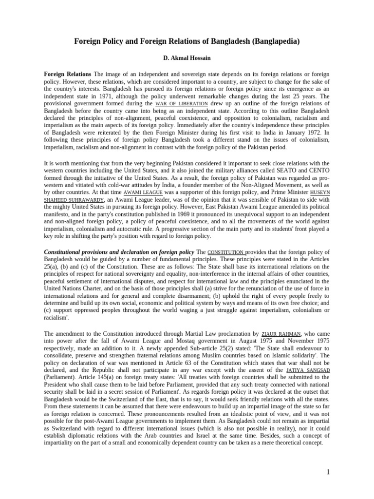 Foreign Policy and Foreign Relations of Bangladesh (Banglapedia) - by D ...