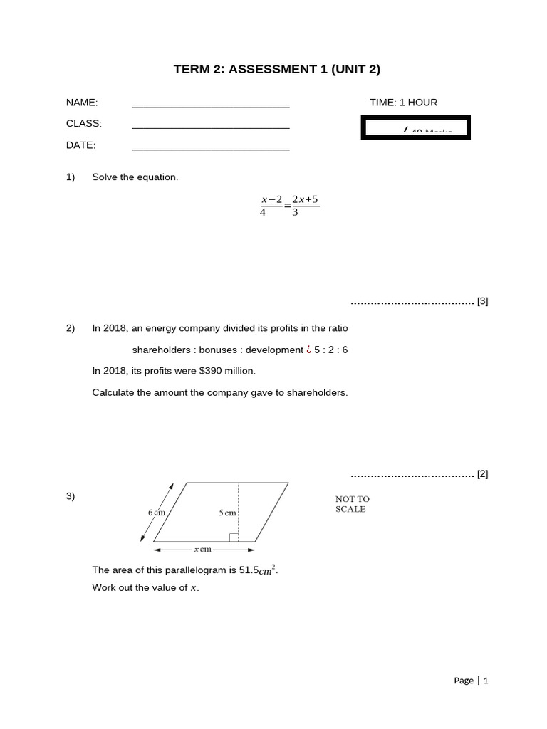Class Assessment Year 10 Unit 2 QP | PDF