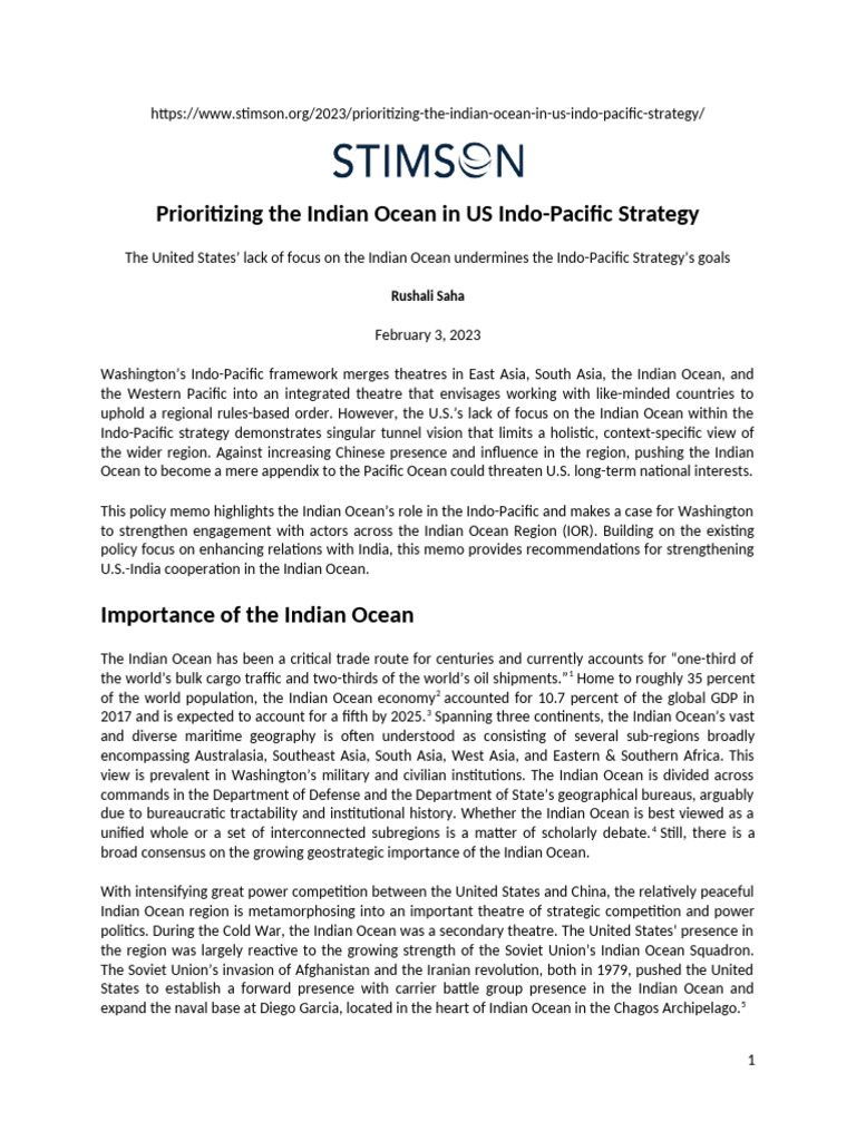 Prioritizing The Indian Ocean in US Indo-Pacific Strategy | PDF