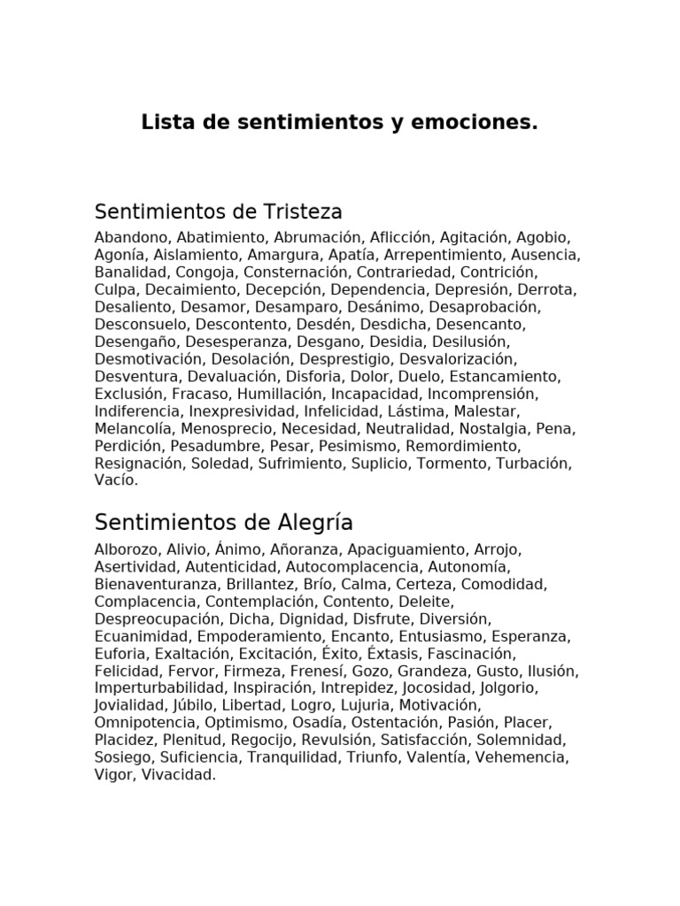 Lista de Sentimientos y Emociones | PDF | Ira | Las emociones