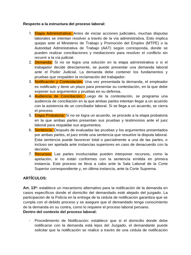 Artículos Proceso Laboral | PDF