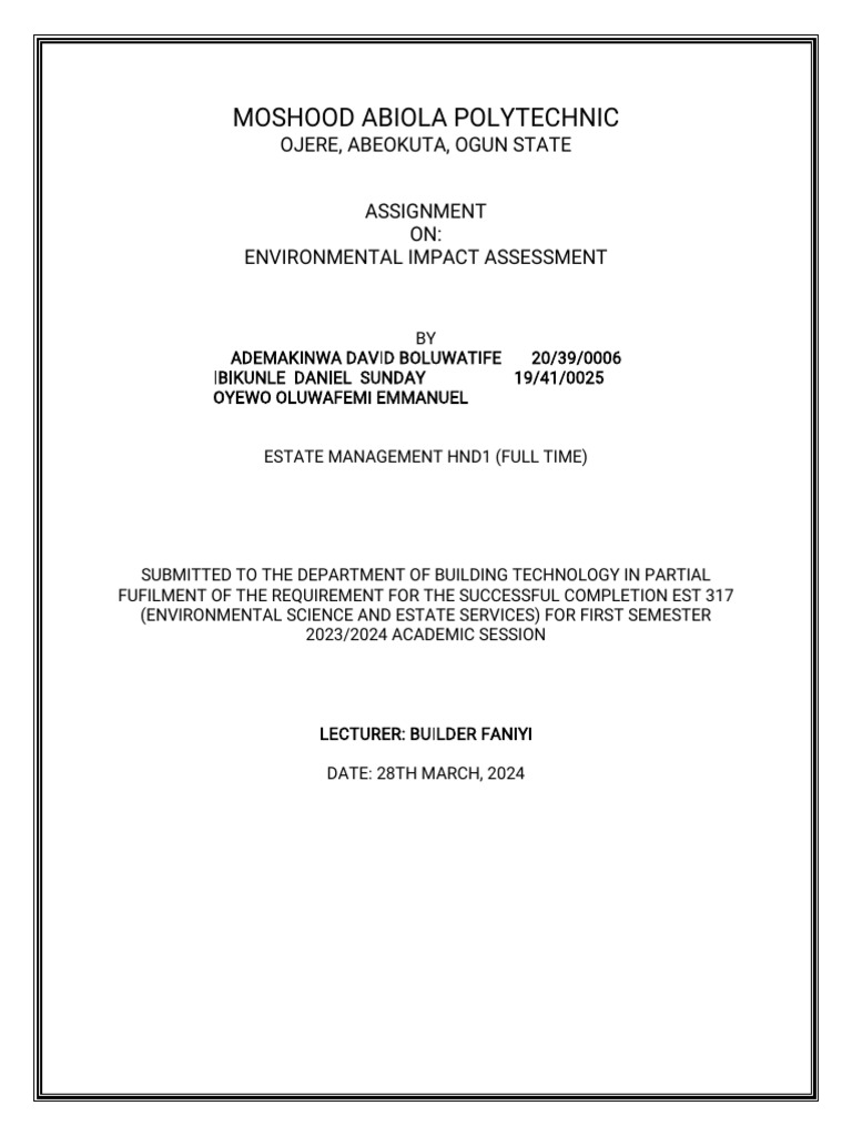 Moshood Abiola Polytechnic: Ojere, Abeokuta, Ogun State Assignment ON ...