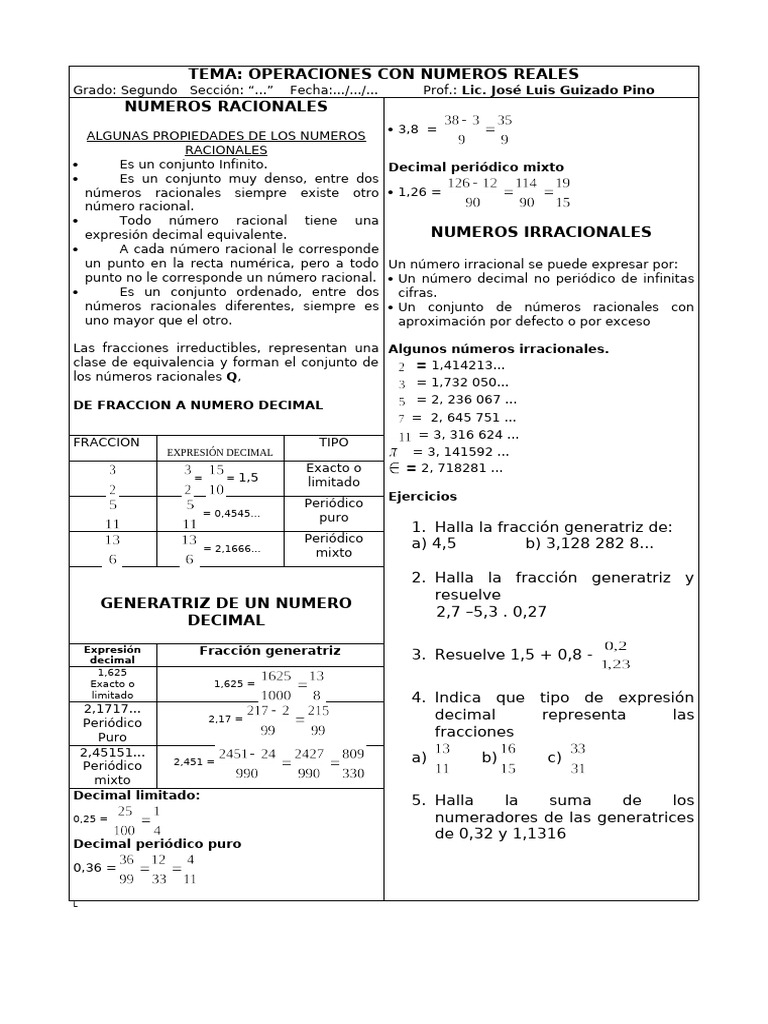 Numeros Reales Operaciones | PDF