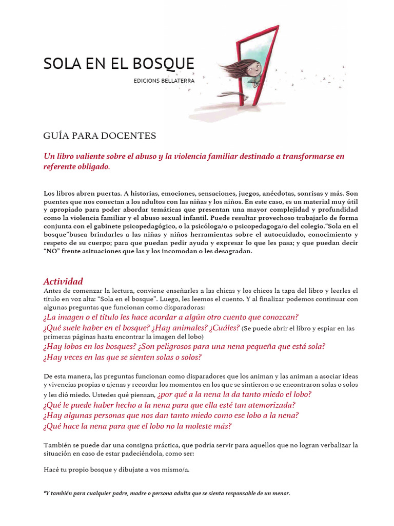 Sola en El Bosque - Guía Docente | PDF | Violencia doméstica | Relaciones personales, crianza y ...
