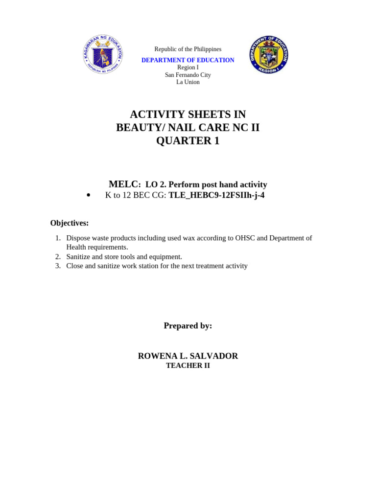 Act. Sheet 4 Beauty Nail Care NC II | PDF