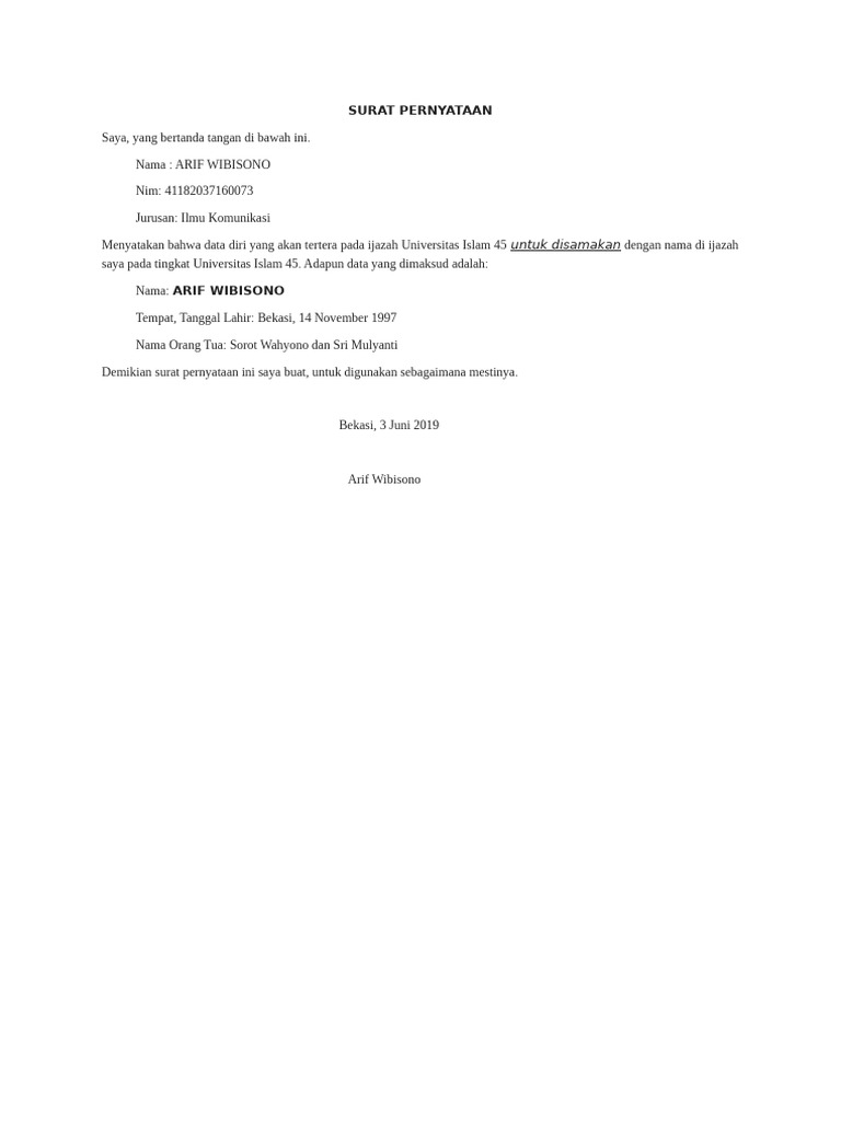 Format Surat Pernyataan | PDF