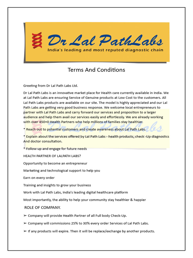 DR Lal Path Labs Terms and Conditions. | PDF | Franchising | Business