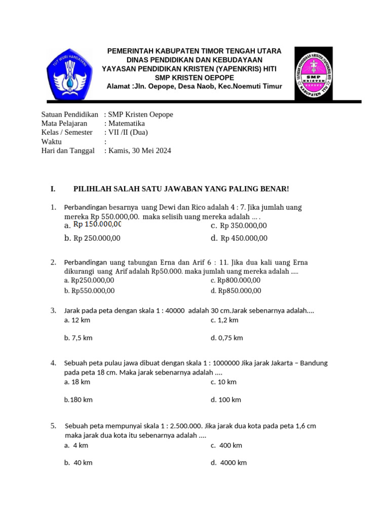 Soal MTK Kelas 7 | PDF