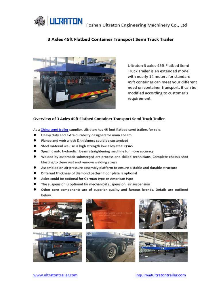 3 Axles 45ft Flatbed Container Transport Semi Truck Trailer | PDF