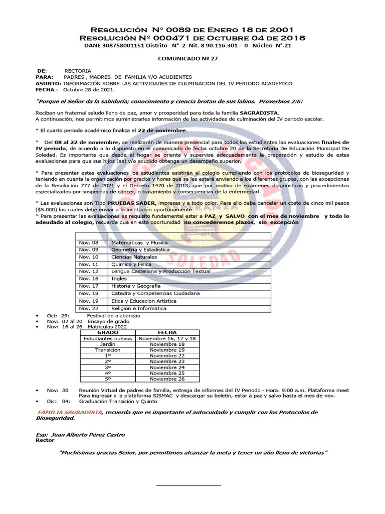 CIRCULAR Final de Año 2021 PRIMARIA | PDF