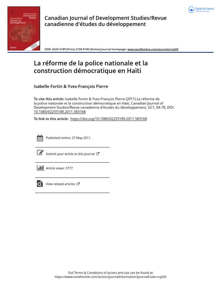 La R Forme de La Police Nationale Et La Construction D Mocratique en Ha Ti | PDF