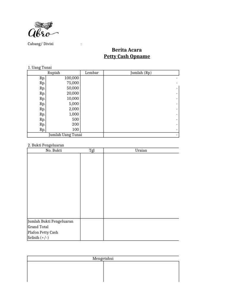 Form Opname Petty cash | PDF