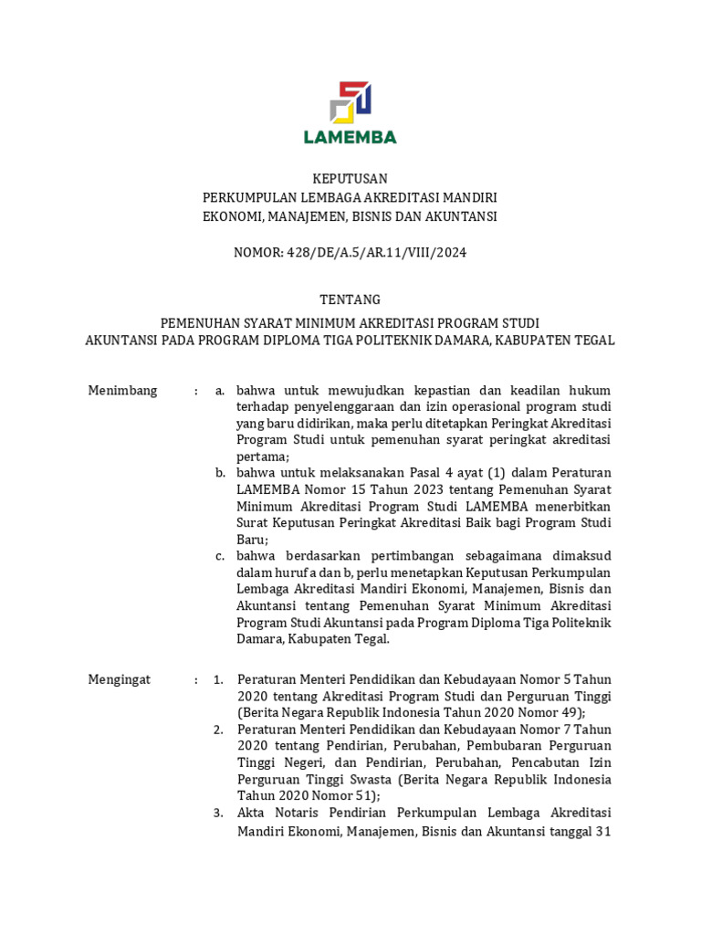 428 Diploma Tiga Akuntansi Politeknik Damara | PDF