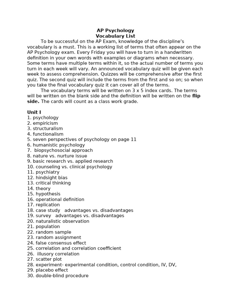 Ap Psychology Exam Complete Vocab Review | PDF