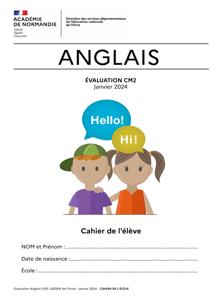 Evaluation Anglais Cm2 Cahier Eleve 2024 | PDF