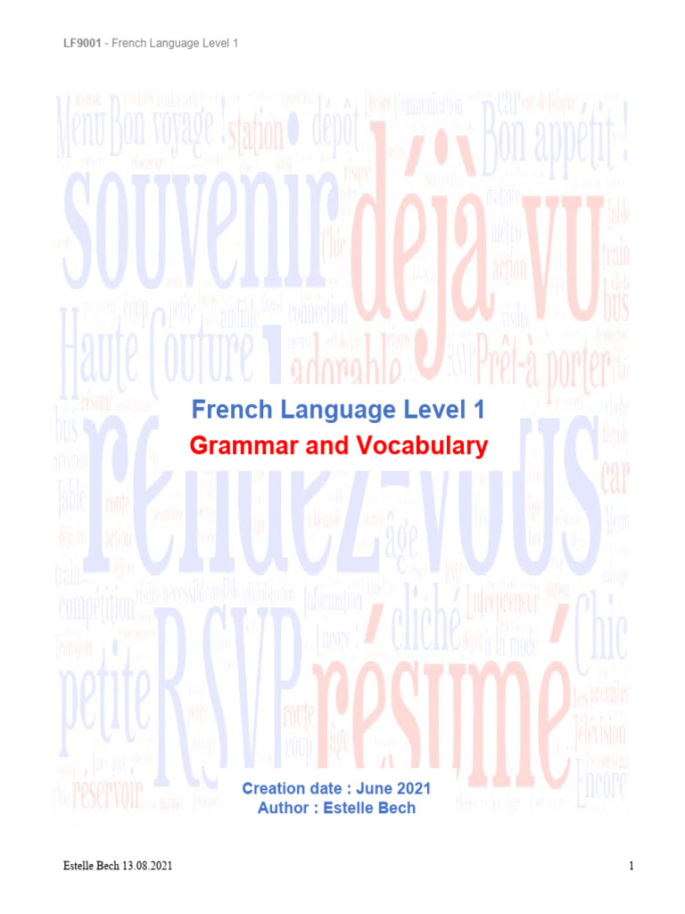 French Language Level 1: Grammar and Vocabulary | PDF