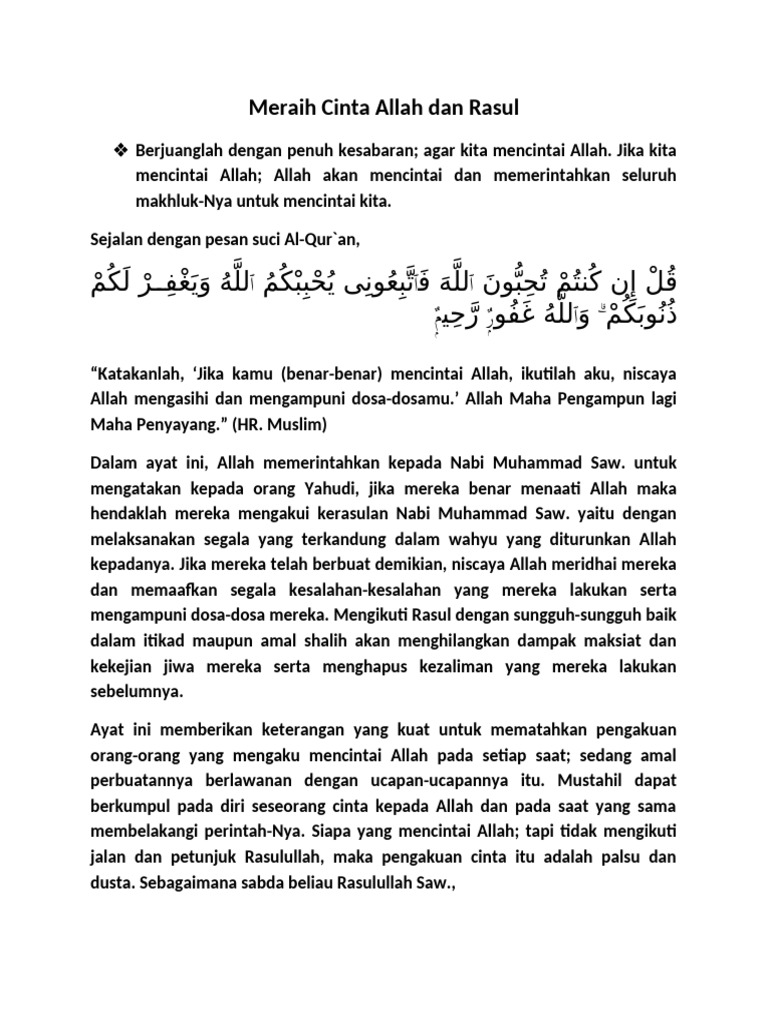 Meraih Cinta Allah Dan Rasul (Senin, 20 Jan 2014) | PDF