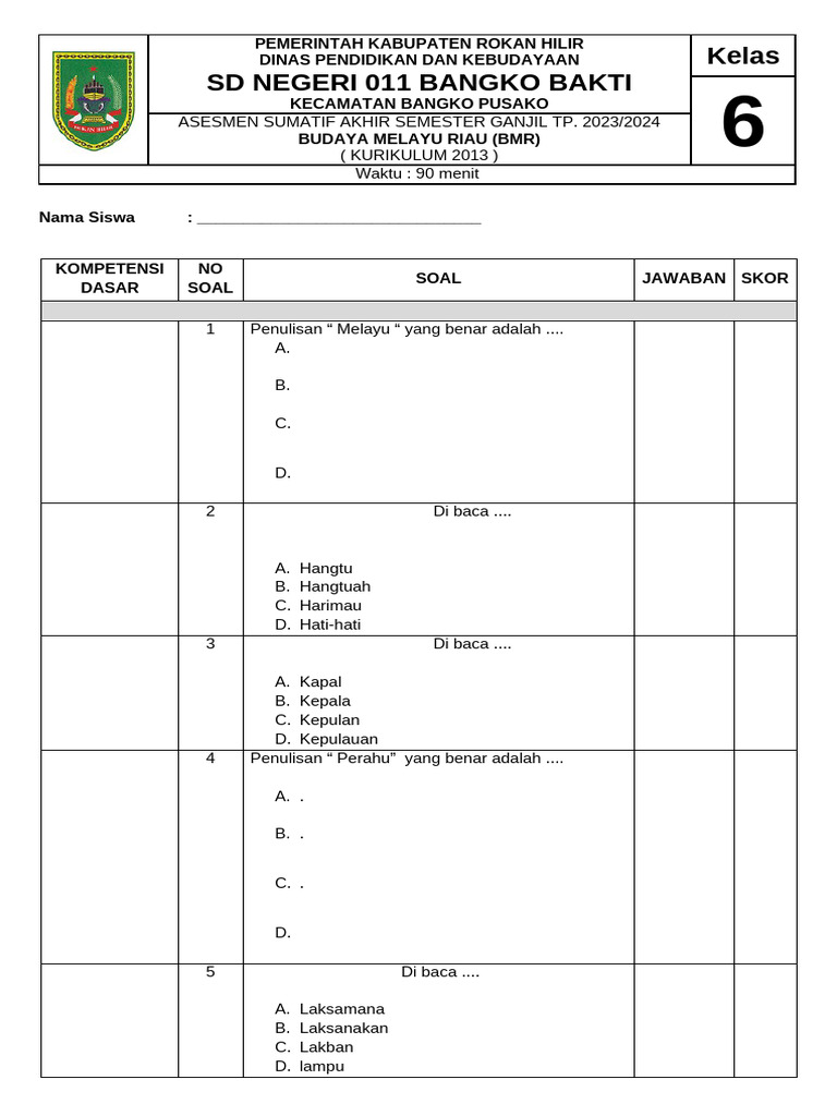 SOAL BMR SEM 1 2023-2024 | PDF