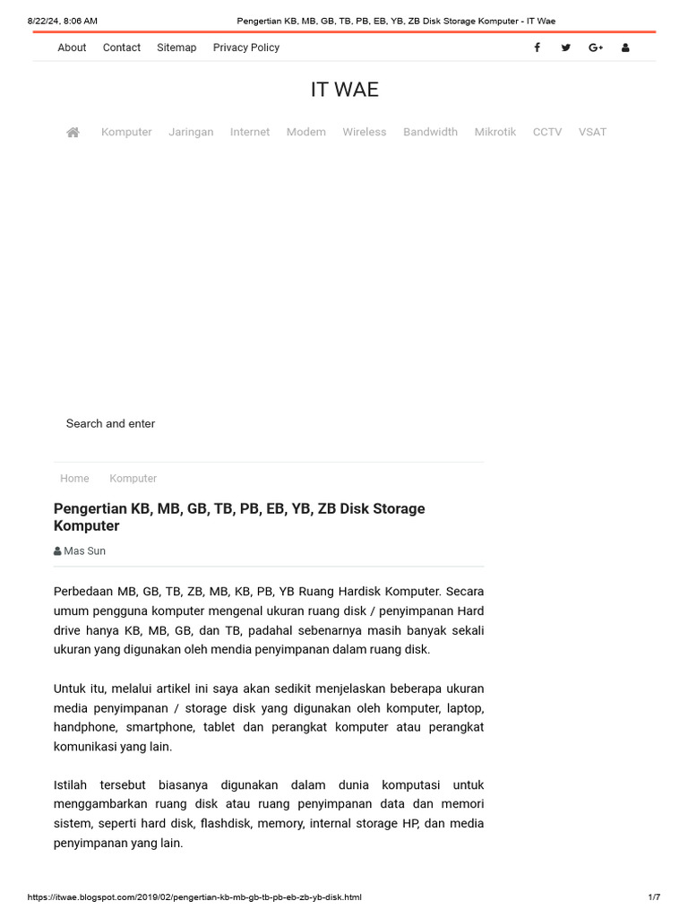 Pengertian KB, MB, GB, TB, PB, EB, YB, ZB Disk Storage Komputer - IT ...