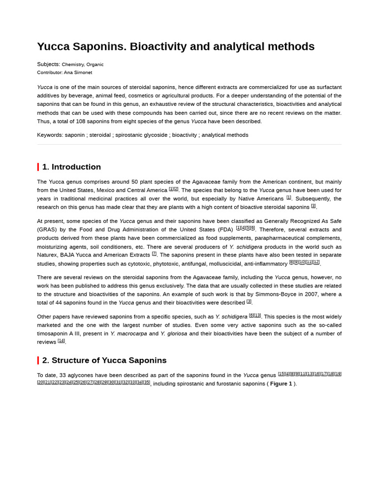 Yucca Saponins Bioactivity and Analytical Methods 2 | PDF